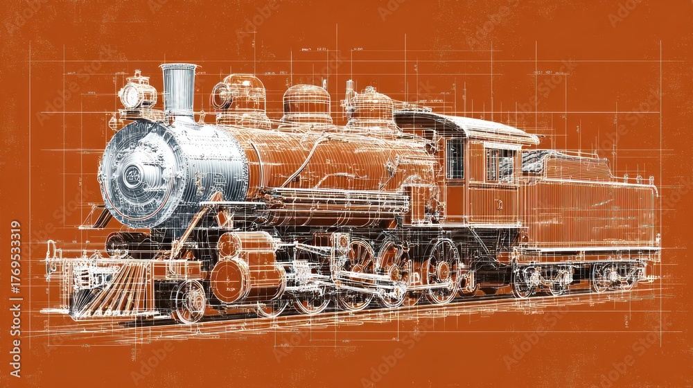 Ilustración de Stock Vintage steam locomotive blueprint detailed ...