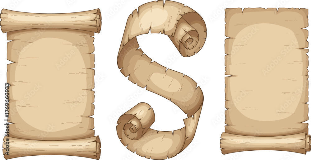 Stock-Vektorgrafik „Ancient scroll letters forming ISI, vintage ...