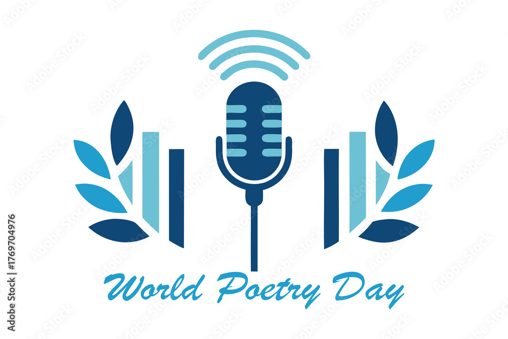 World Poetry Day Microphone Soundwave Forest Vector Art Stock Vector ...