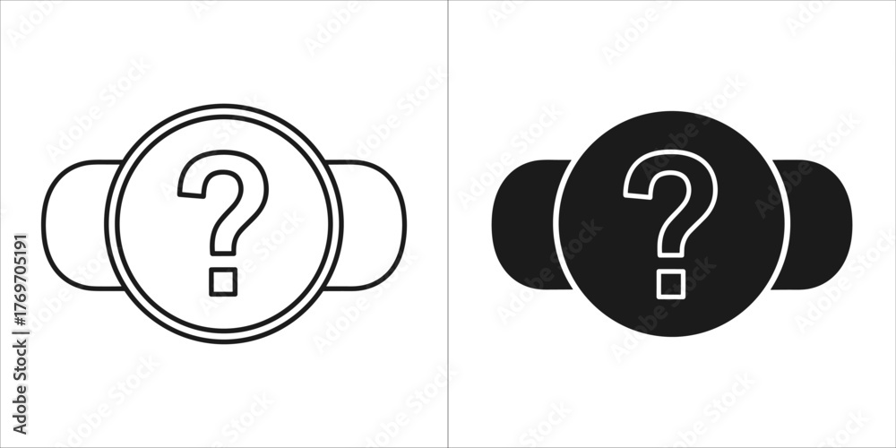 Question mark icon in circle, black and white outline and filled ...