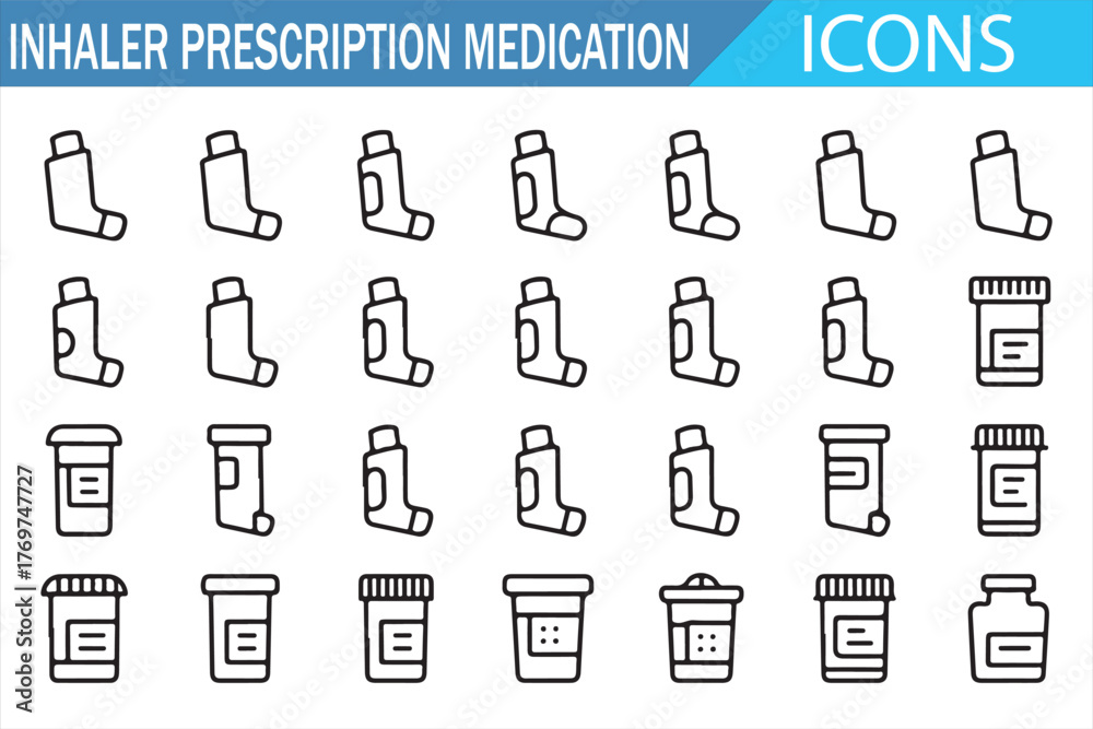 Respiratory care icons: asthma inhalers, COPD meds, prescription jars ...
