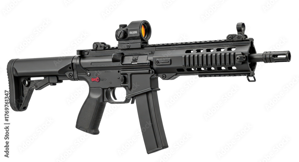 Tactical black rifle with optic sight and transparent background Stock ...