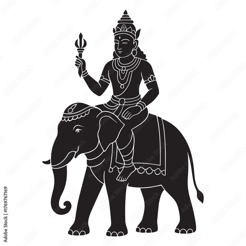 Image vectorielle Stock Lord Indra black silhouette vector, seated on ...