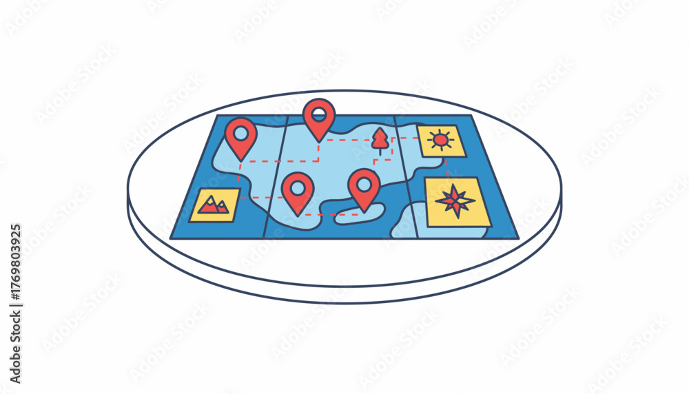 A map spread out on a table with pins and notes indicating places of ...