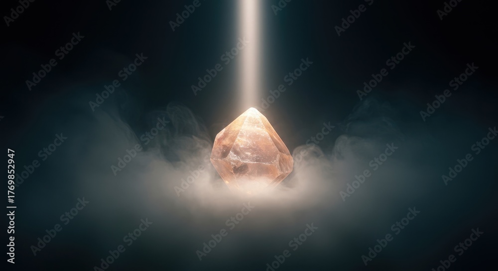 A dramatic beam of light illuminates a shimmering arcane crystal ...