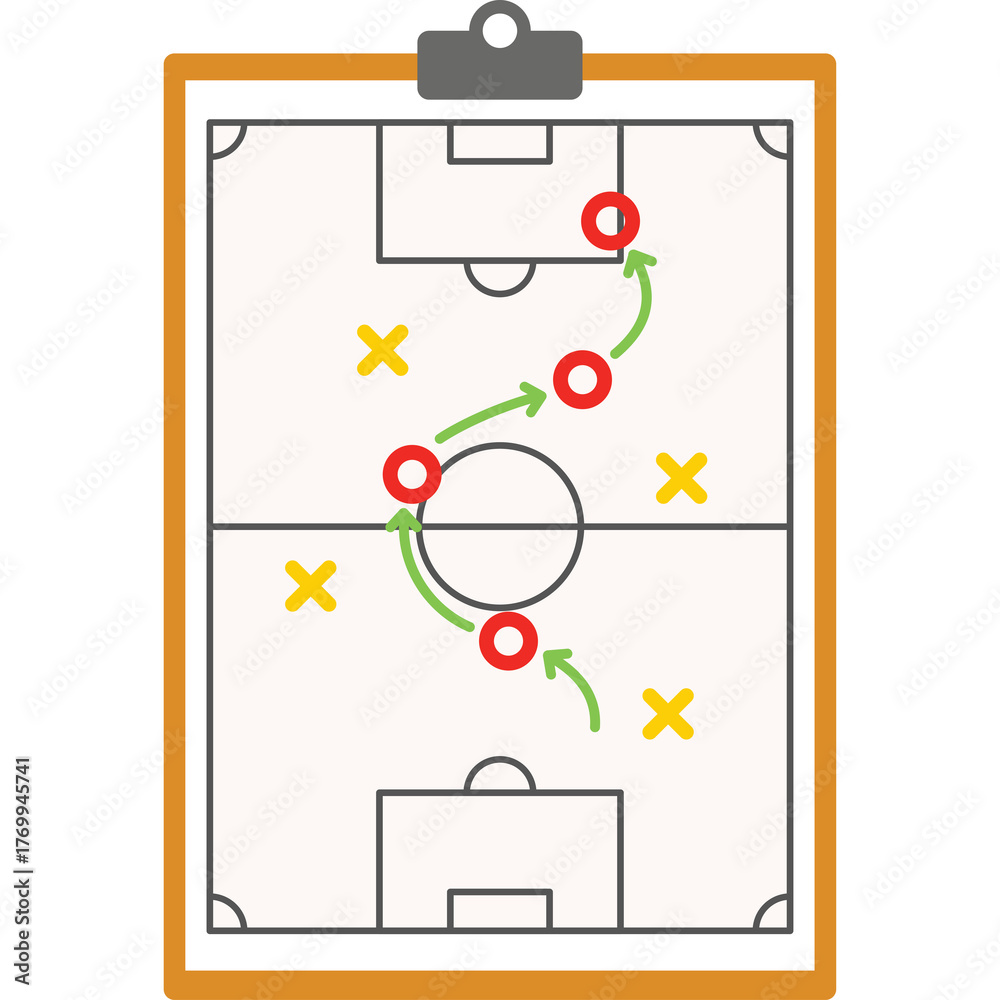 Illustration Stock Soccer Play Diagram on Clipboard with Green Arrows ...