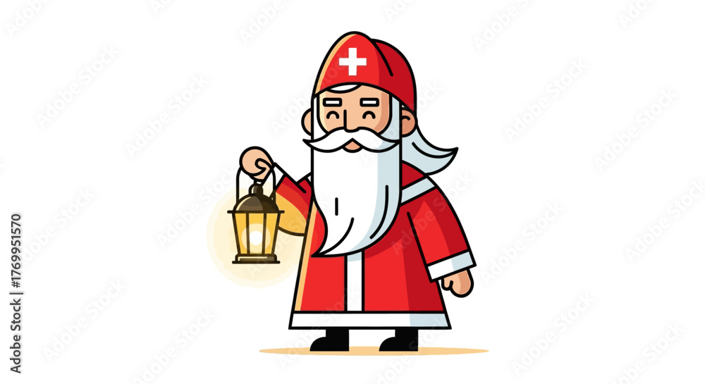 Cartoon Samichlaus with Lantern - Swiss Holiday Character Stock Vector ...