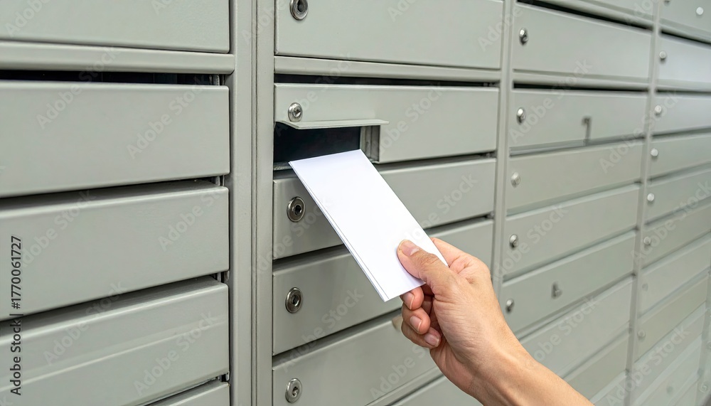 Hand placing mail in a mailbox in an apartment building. Stock Photo ...