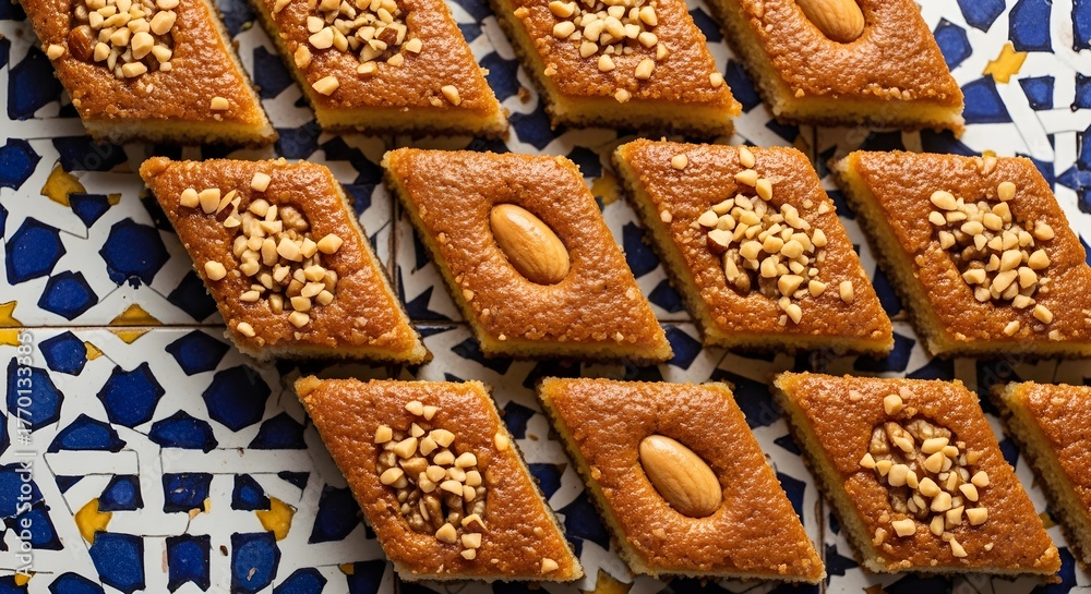 Traditional Middle Eastern Diamond-Shaped Semolina Sweets (Basbousa ...