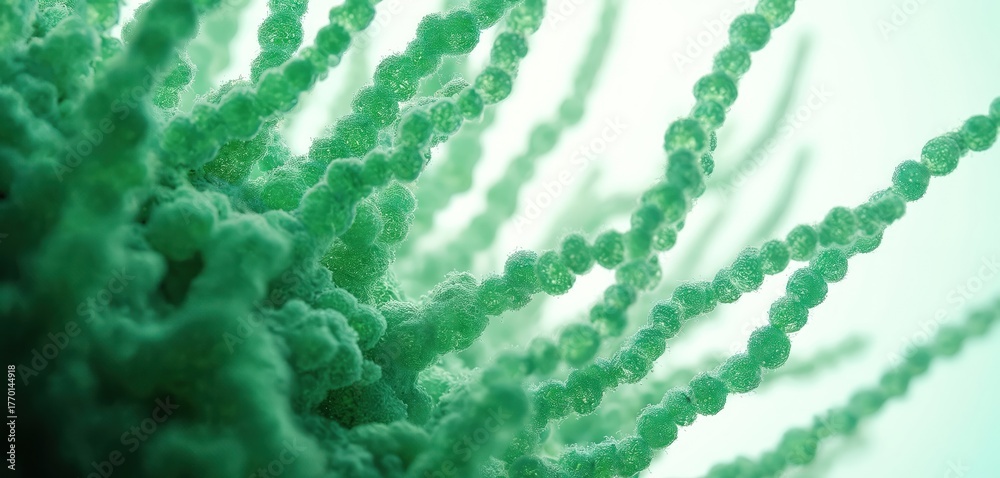 Foto stock di Close up shows blue green algae under microscope ...