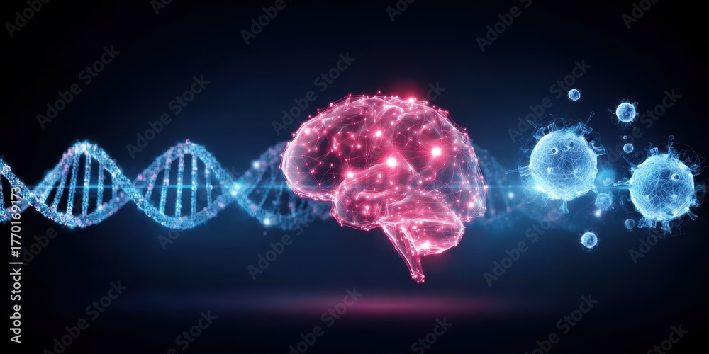 artistic collage of gene mapping, dna strands, biotech tools ...