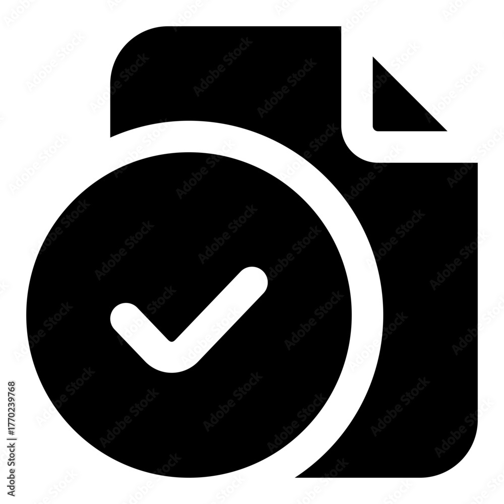 File Check Glyph Icon Vector, Solid Document and File Management Symbol ...