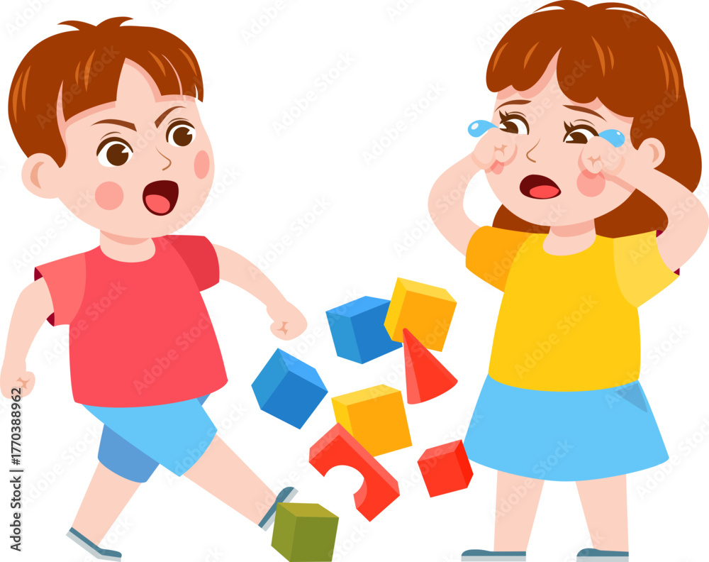 Image vectorielle Stock Brother and sister fight. Cartoon siblings ...