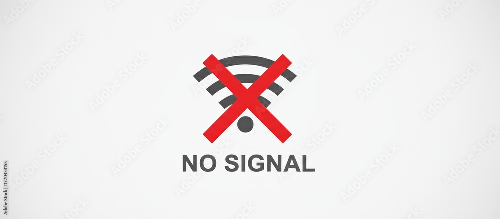 Stylized gray wi fi symbol marked with a red x and the text no signal ...