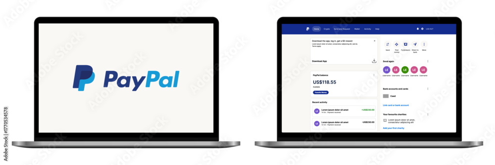 PayPal website interface displayed on macbook laptop screen showing ...