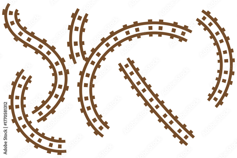Railway train track vector route. Rail line, subway map, and railroad ...