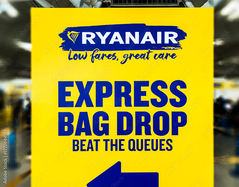 Ryanair Low-Cost Airline Banner Brand Name Signage, Express Bag Drop ...