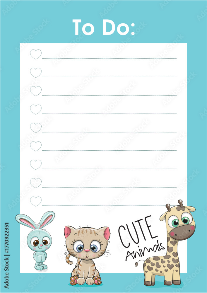Best cute animals to do list for kids Stock Vector | Adobe Stock