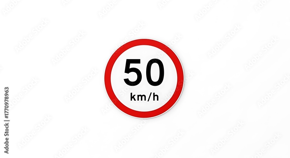 Regulatory road sign with a prominent 50 km/h indication, designed to ...