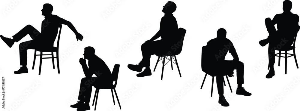 Stock-Vektorgrafik „Flat vector silhouette illustration of seated human ...