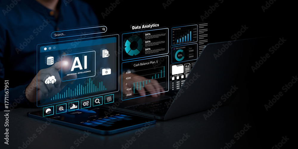 AI Data analysis. Analyst working with computer in Business Analytics ...