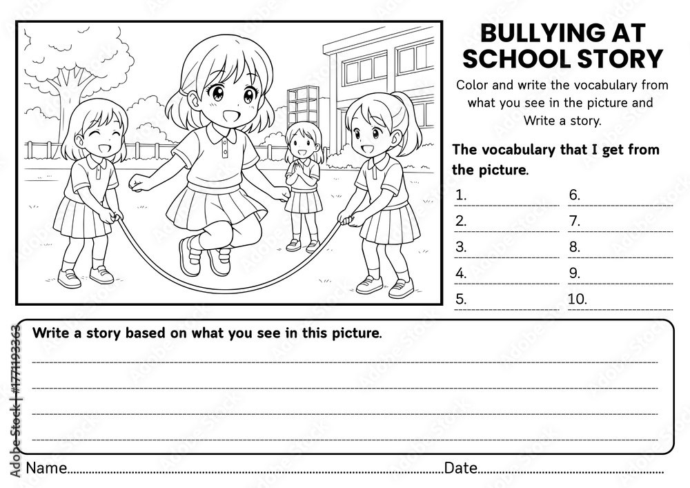 Ilustración de Stock Bullying at School story writing worksheets for ...