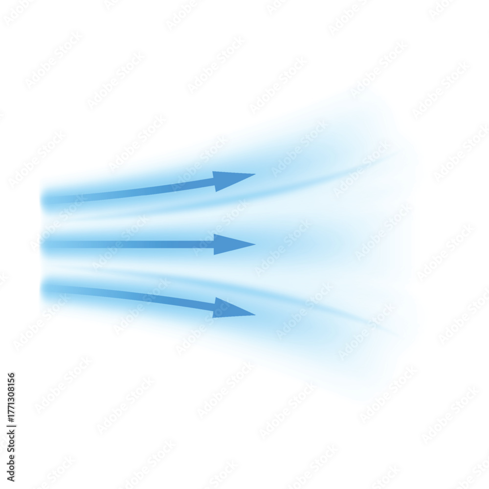 Air flow, blue arrows showing wind direction of air movement, vector ...