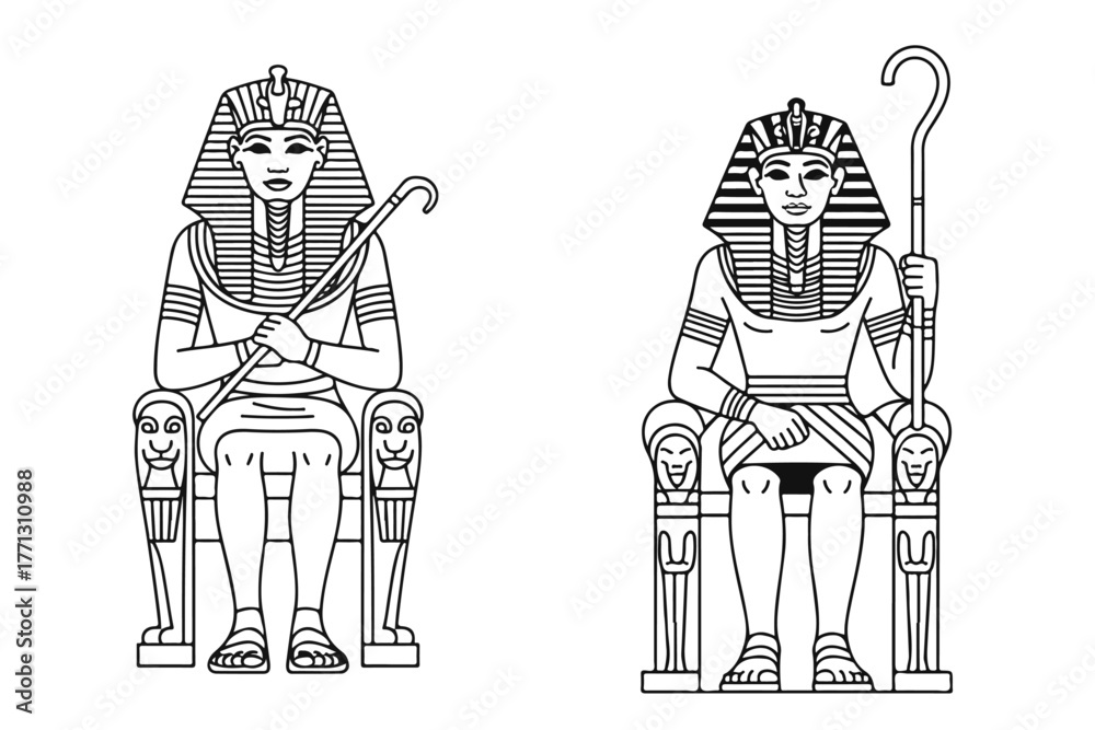 Vektor Pharaohs on Thrones Detailed Line Art Depictions of Ancient ...