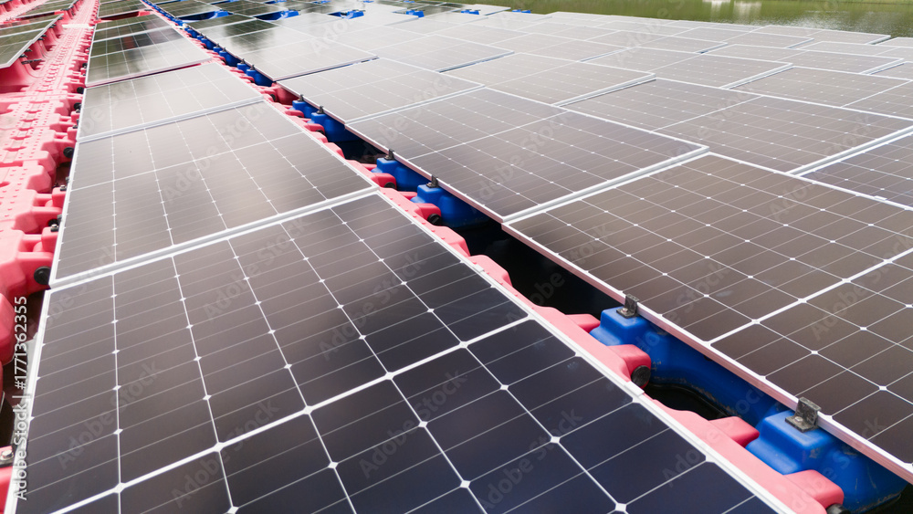 Foto de Stock Drone view of Floating Solar Panel. Solar photovoltaic ...
