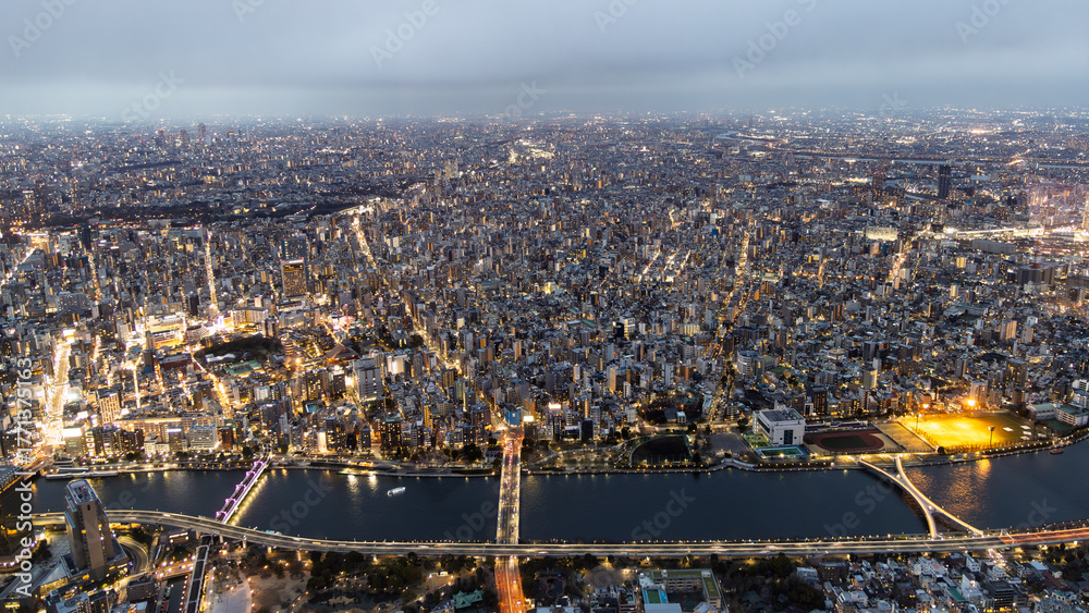 Birdview from the The Sakura Skytree tower in Tokyo Japan during ...