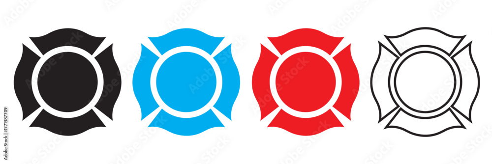 Firefighter emblem icon . Colorful firefighter badge icons . Collection ...
