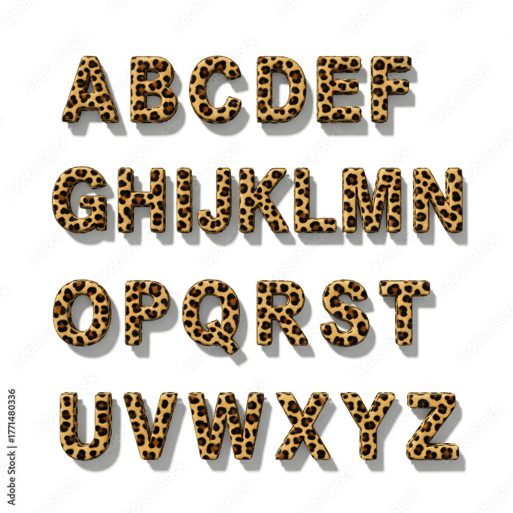 Leopard Print Alphabet on White Background, Isolated Leopard Fur ...