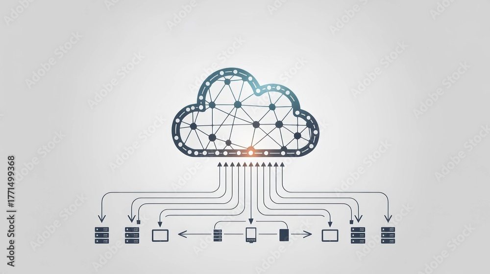 A conceptual illustration of a cloud network, depicting data flow with ...