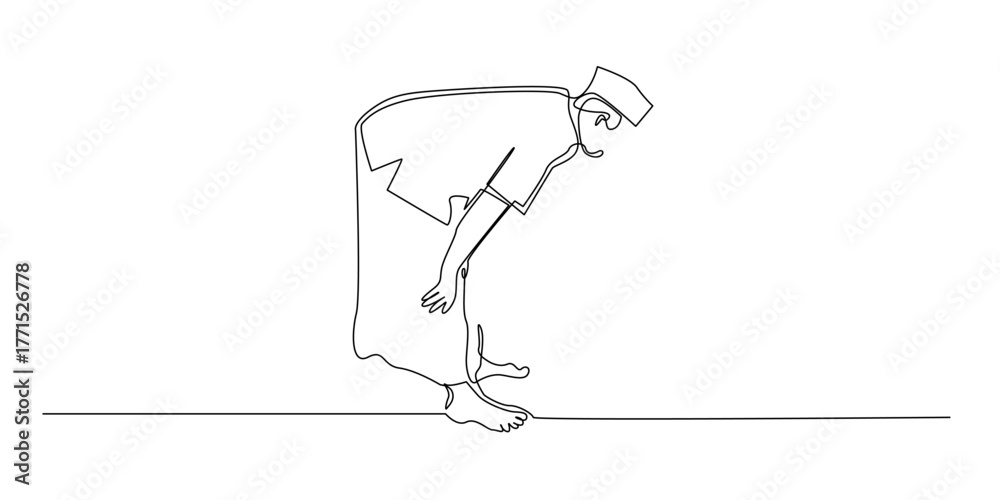 Continuous line drawing of a Muslim man bowing in ruku prayer position ...