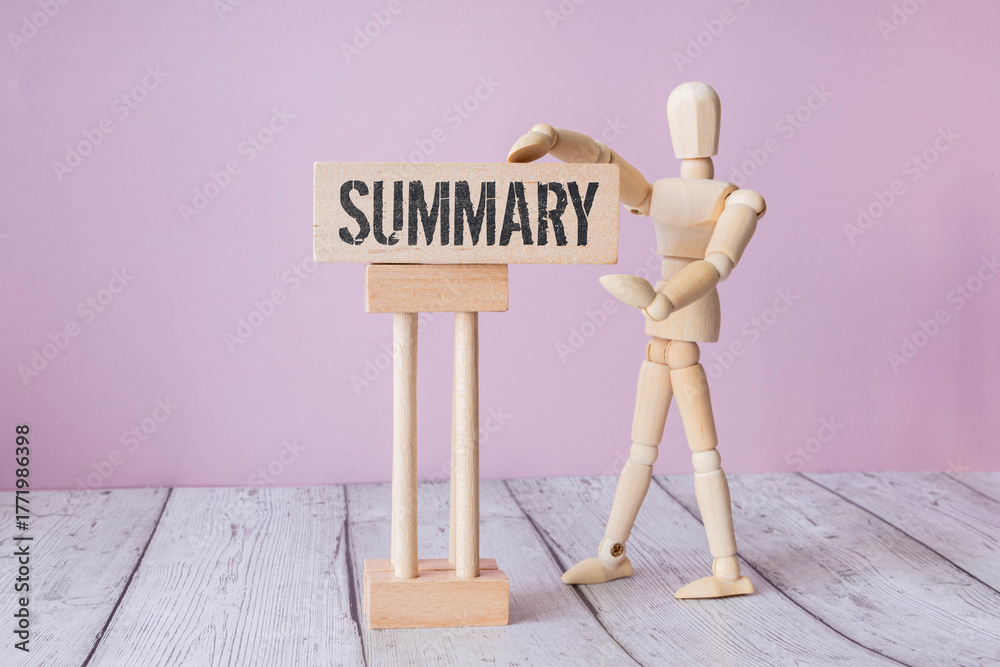 Summary text on wooden cube blocks. Past performance analysis for ...