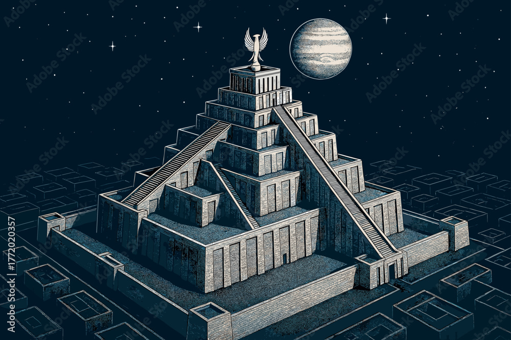 Ziggurat under Jupiter Stars. Ziggurat Etemenanki under Jupiter, Marduk ...