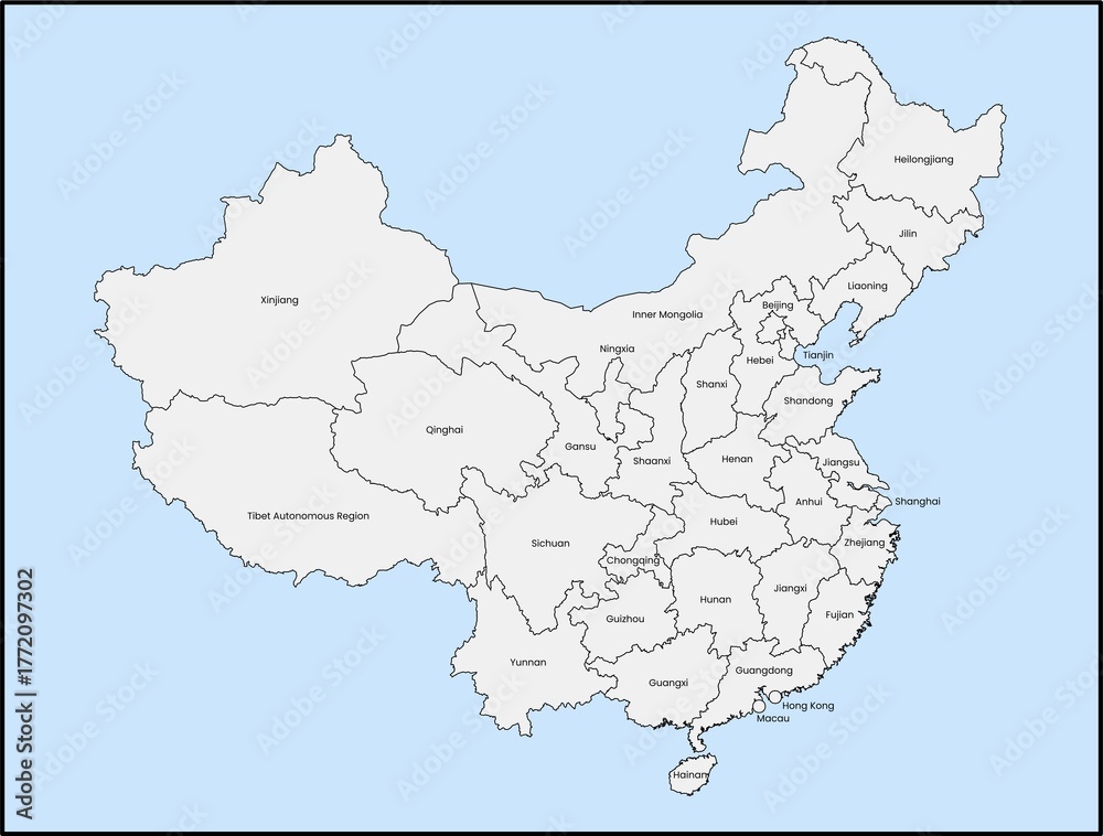 Illustration Stock Labeled China map with all state names on a light ...