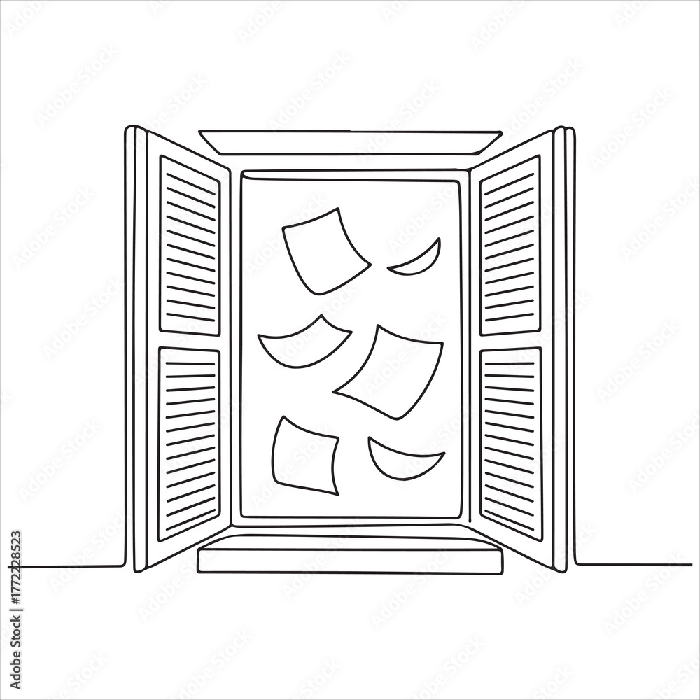 Image vectorielle Stock Open Window with Papers Flying Out A Simple ...