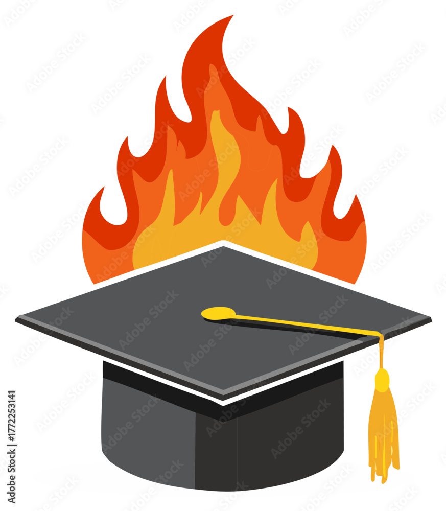 Burning graduation cap illustration depicting high academic success ...