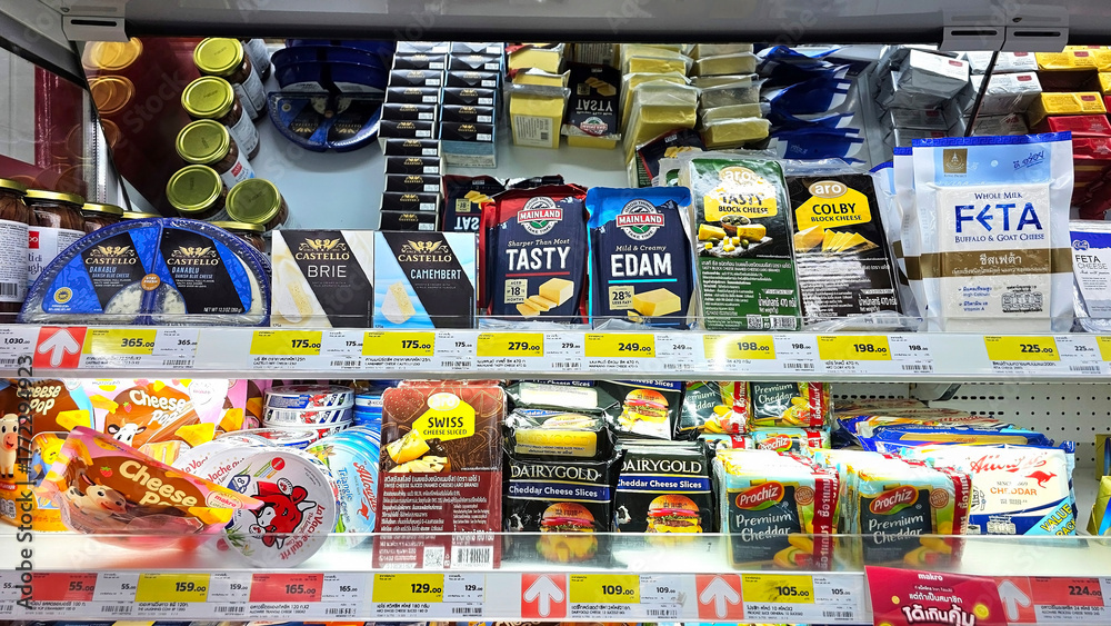Dairy Display: A vibrant display of various dairy products cheeses ...