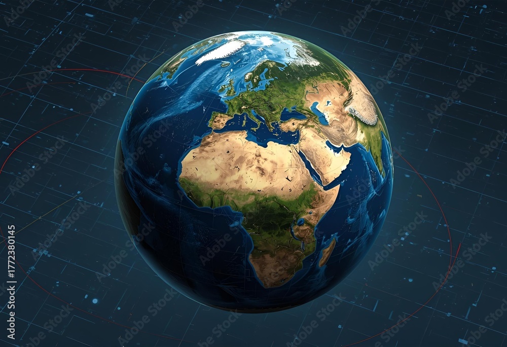 A detailed 3D model of Earth displaying tectonic plate boundaries and ...