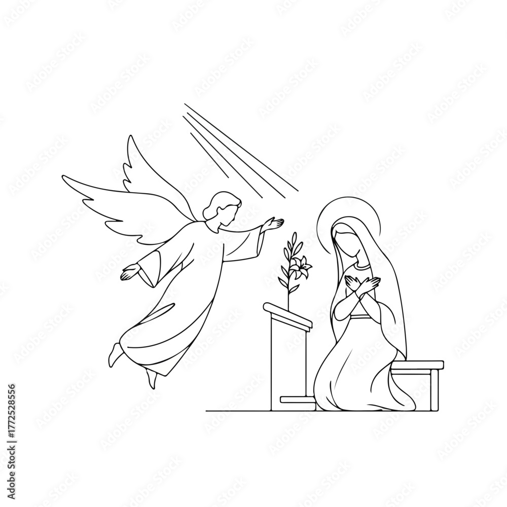Stock-Vektorgrafik „Annunciation scene features angel Gabriel visiting ...