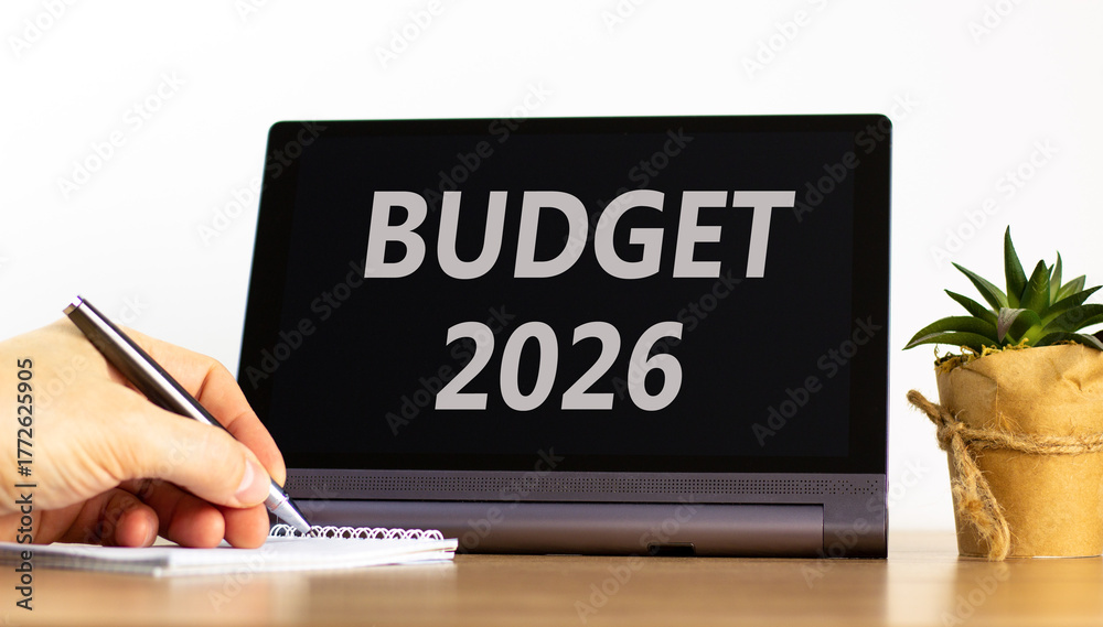 Budget 2026 symbol. Concept words Budget 2026 on beautiful black tablet ...