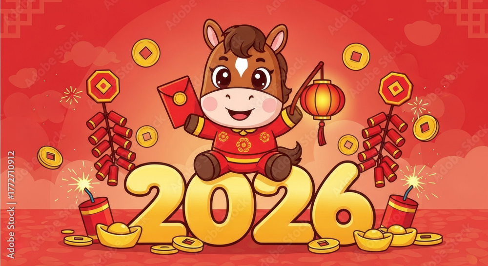 In 2026, a golden steed appears from the door, stepping on auspicious ...