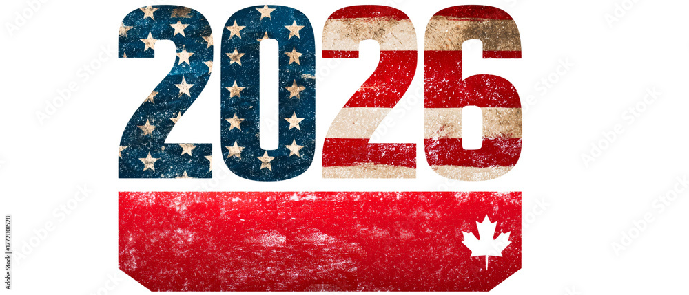 Stock-Illustration „2026 us flag color year and canadian flag on red ...