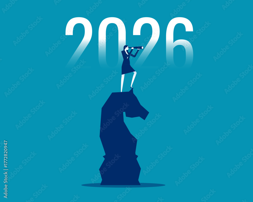 Vector de Stock 2026. Businesswoman planning and vision for 2026 ...