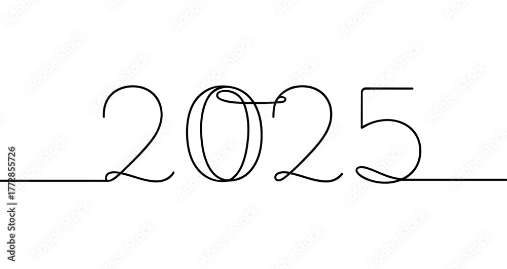 2025 year. Black number 2025 written in one continuous line. Vector ...