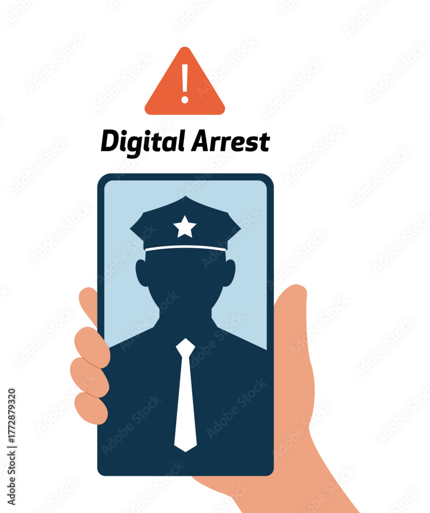Smartphone showing fake police warning for digital arrest scam. Cyber ...