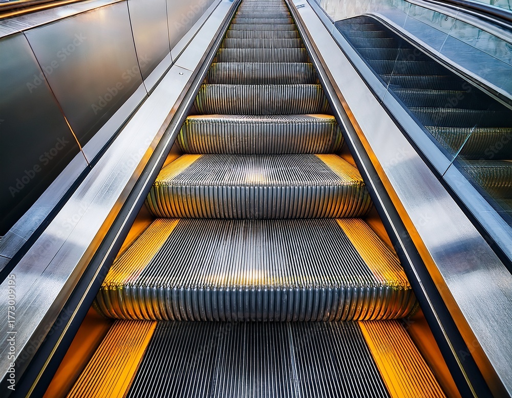 Elevator Steps: Ascending View of a Modern Escalator with Metallic ...