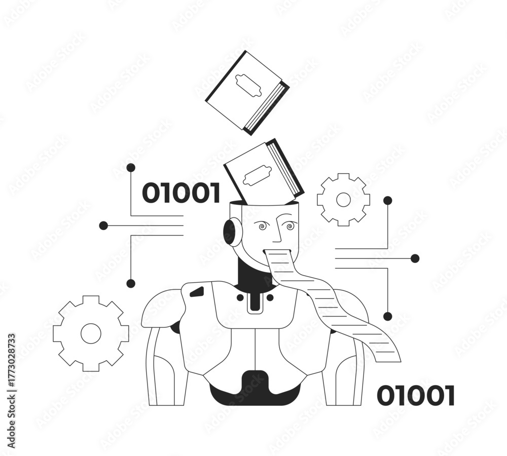 Artificial intelligence and copyright infringement line illustration ...